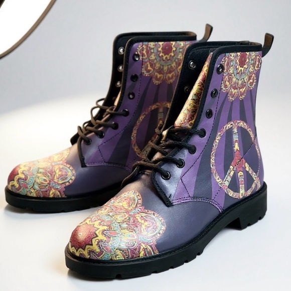 Custom Made | Shoes | Custom Made Purple Peace Mandala Combat Boots ...